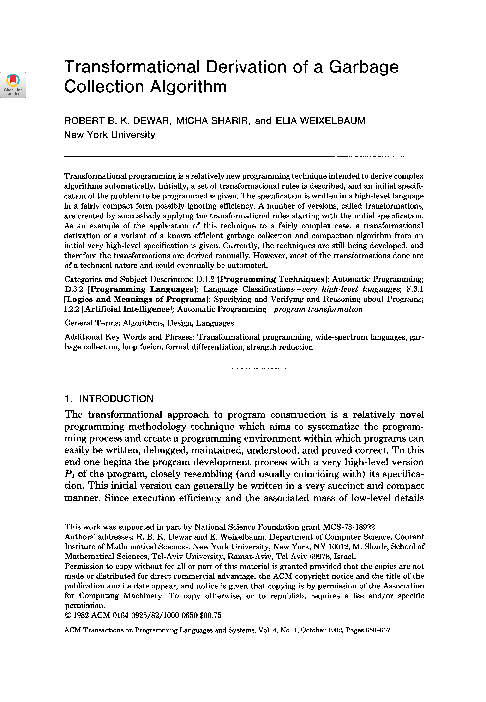 (PDF) Transformational Derivation of a Garbage Collection Algorithm