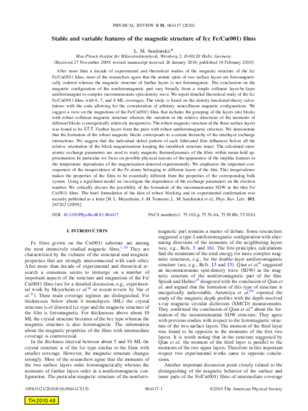 (PDF) Stable and variable features of the magnetic structure of fcc Fe ...