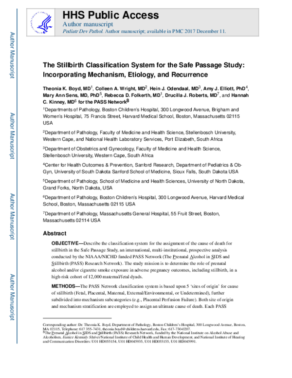 (PDF) The Stillbirth Classification System for the Safe Passage Study: Incorporating Mechanism ...