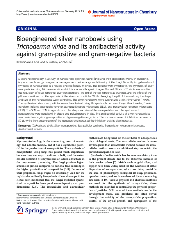(PDF) Bioengineered silver nanobowls using Trichoderma viride and its antibacterial activity ...