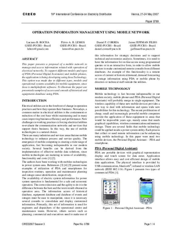 (PDF) Operation Information Management Using Mobile Network