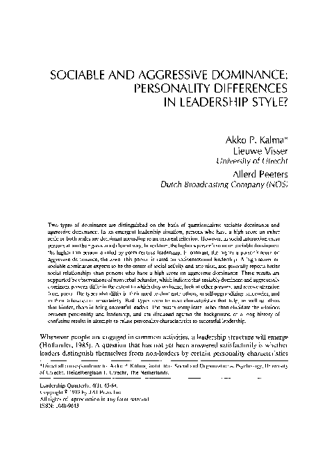 (PDF) Sociable and aggressive dominance: Personality differences in ...