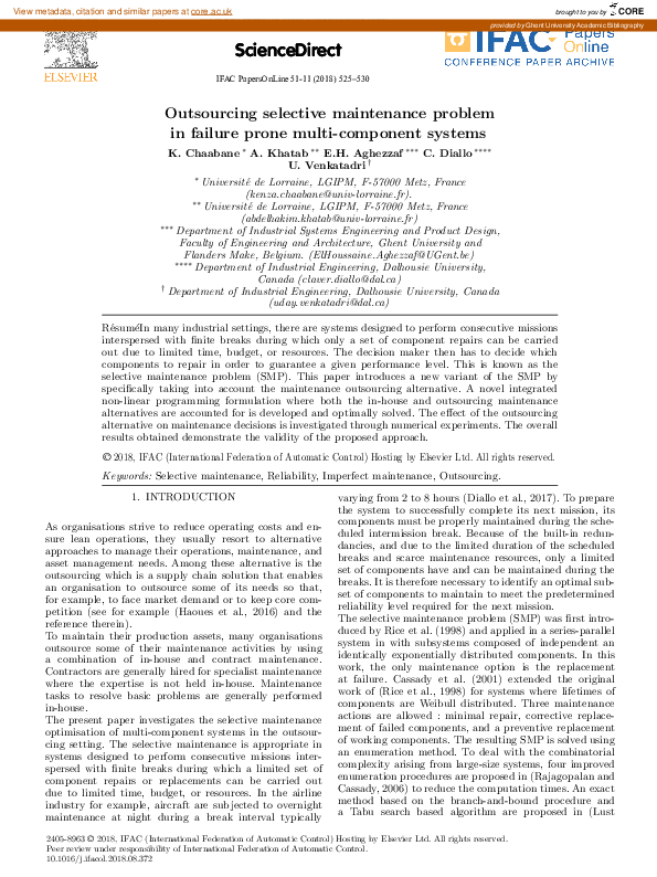 (PDF) Outsourcing selective maintenance problem in failure prone multi ...