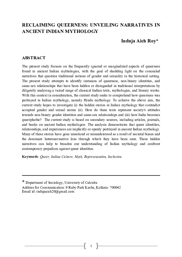 (PDF) RECLAIMING QUEERNESS: UNVEILING NARRATIVES IN ANCIENT INDIAN ...