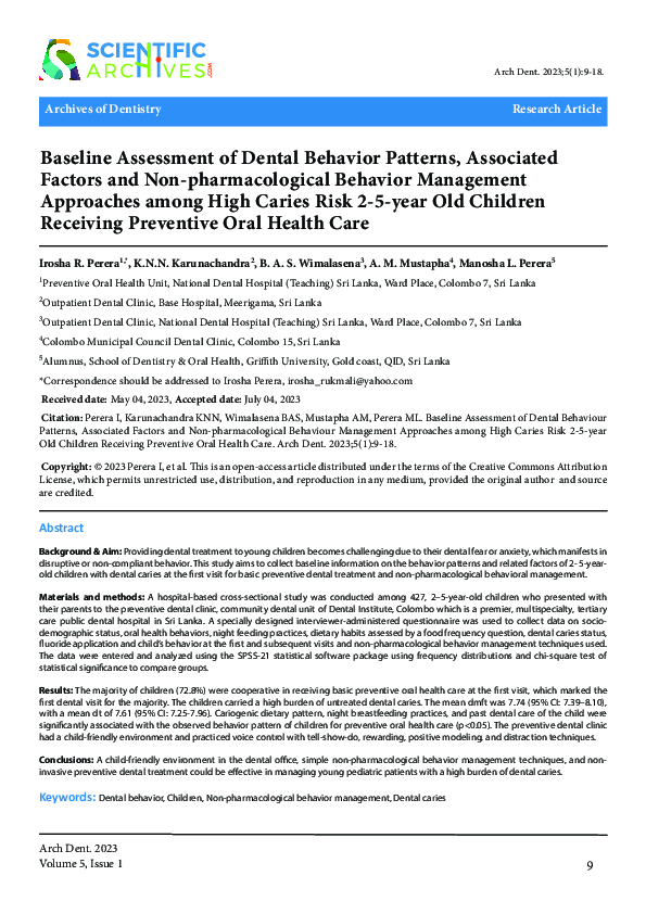 (PDF) Baseline Assessment of Dental Behavior Patterns, Associated ...