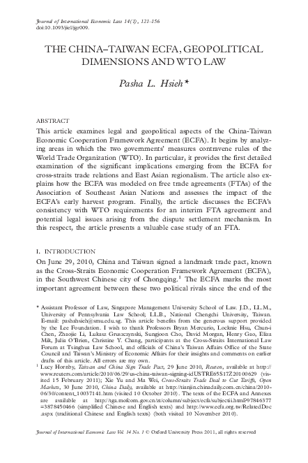 (PDF) The China-Taiwan ECFA, Geopolitical Dimensions and WTO Law