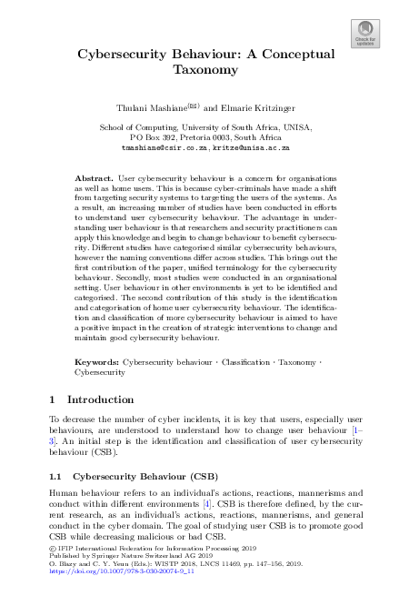 (PDF) Cybersecurity Behaviour: A Conceptual Taxonomy