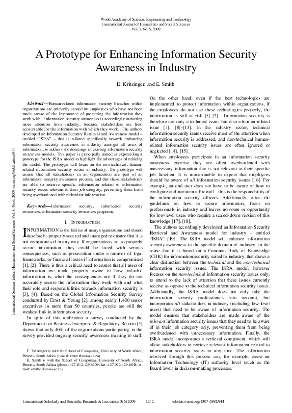 (PDF) Prototype For Enhancing Information Security Awareness In Industry