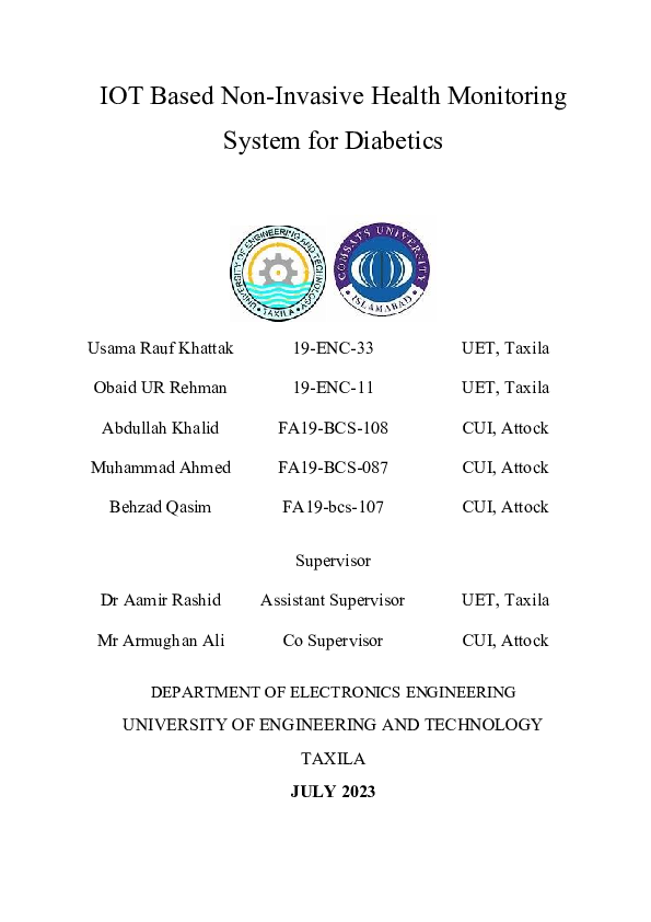 Pdf Iot Based Non Invasive Health Monitoring System For Diabetics 
