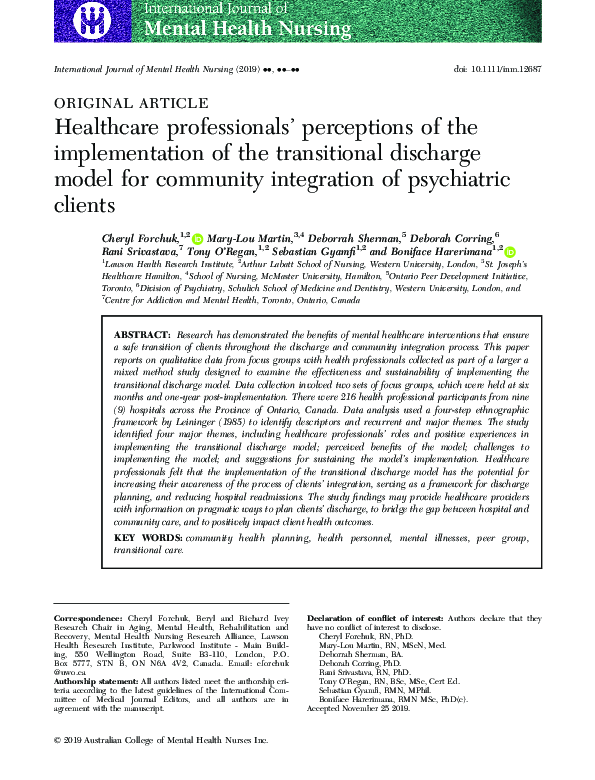 (PDF) Healthcare professionals’ perceptions of the implementation of the transitional discharge ...