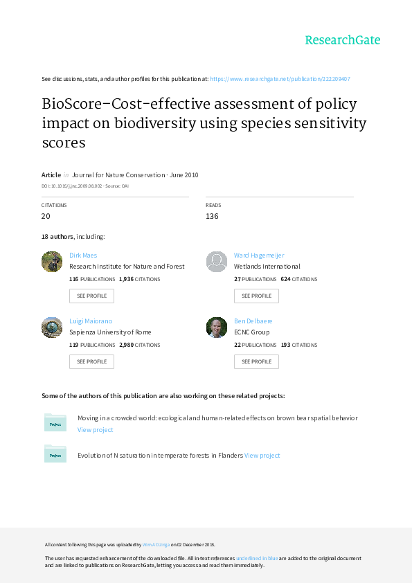 (PDF) BioScore–Cost-effective assessment of policy impact on ...
