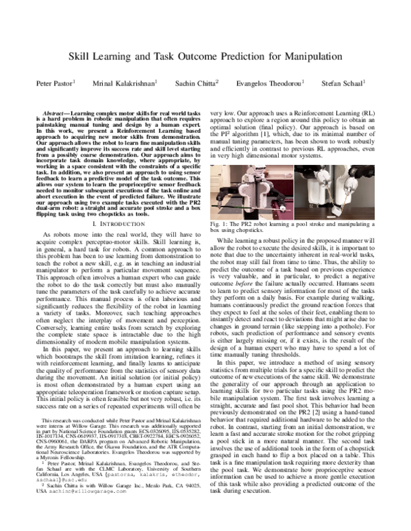 (PDF) Skill learning and task outcome prediction for manipulation