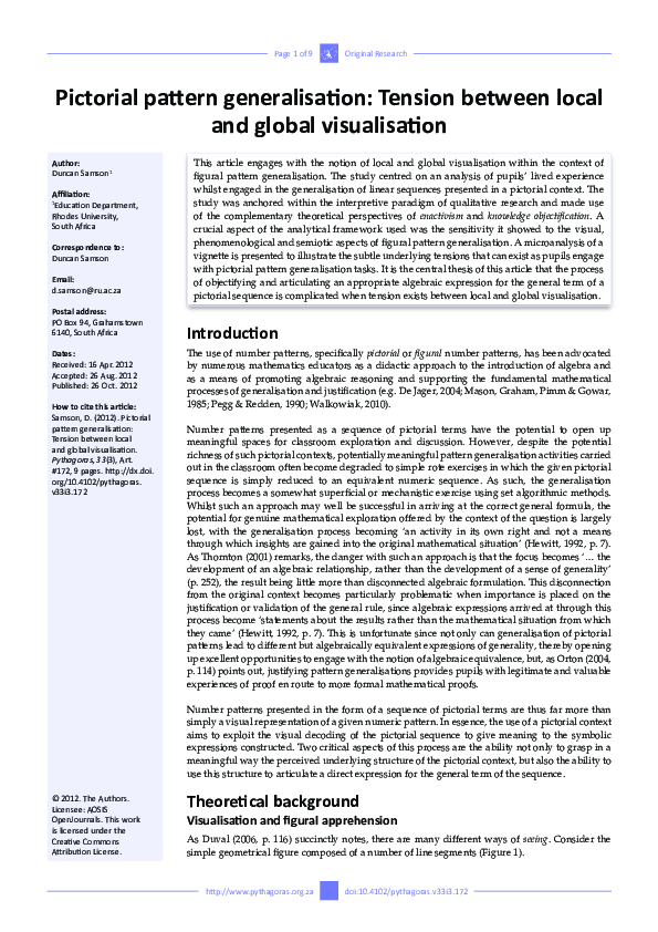 (PDF) Pictorial pattern generalisation: Tension between local and global visualisation