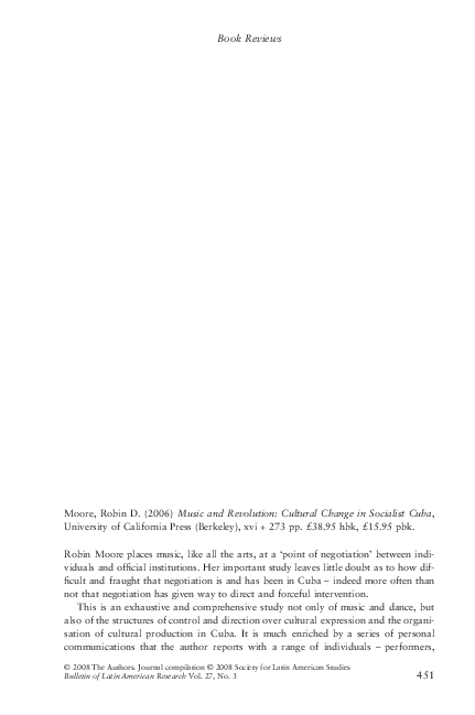 (PDF) Music and Revolution: Cultural Change in Socialist Cuba - by ...