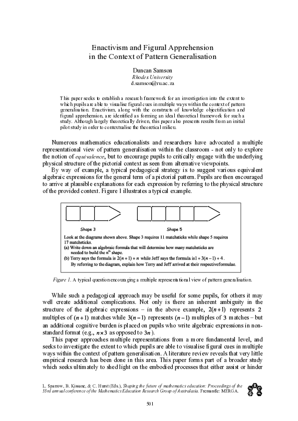 (PDF) Enactivism and Figural Apprehension in the Context of Pattern ...