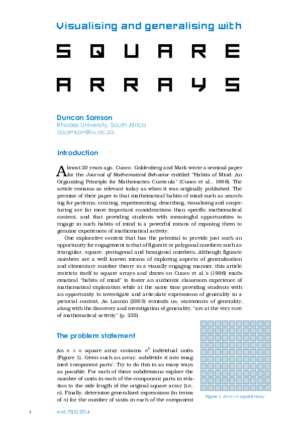 (PDF) Visualising and Generalising with Square Arrays