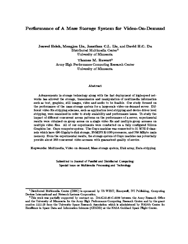 Pdf Performance Of A Mass Storage System For Video On Demand
