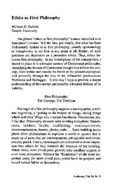 (PDF) Ethics as First Philosophy