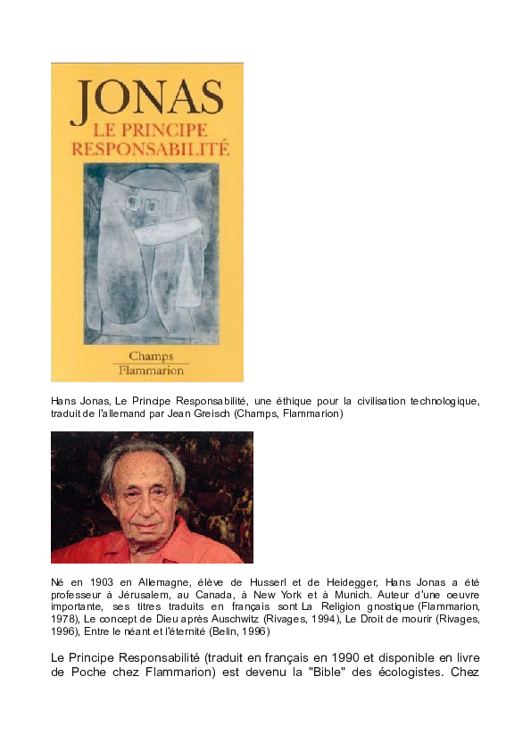 (PDF) Hans Jonas, Le principe responsabilité