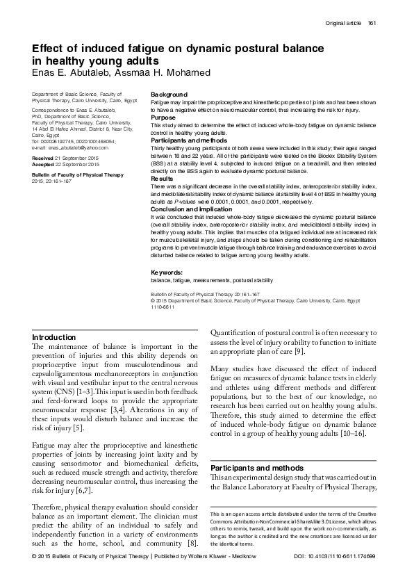 (PDF) Effect of induced fatigue on dynamic postural balance in healthy ...