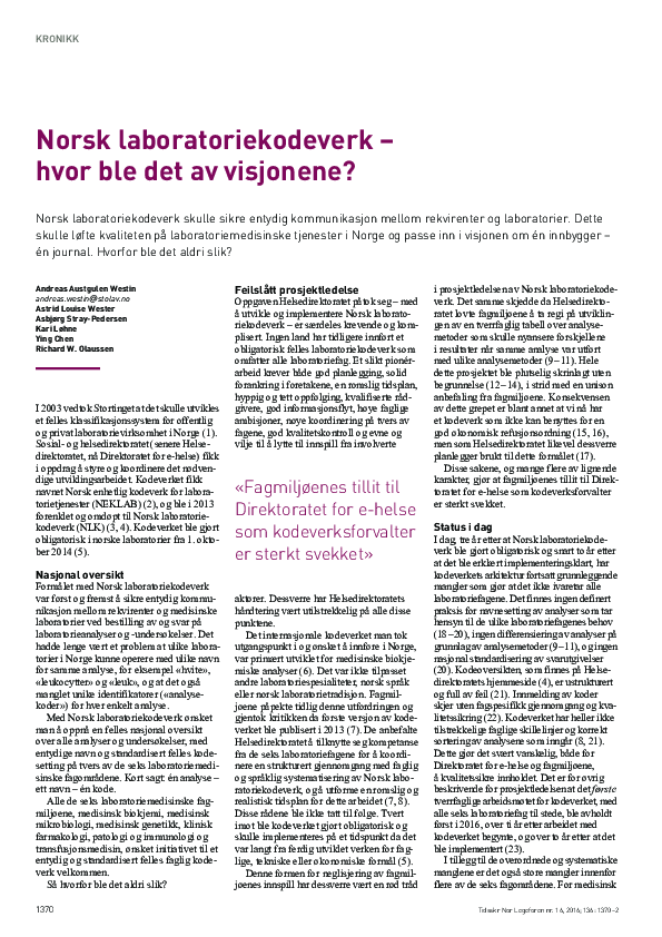 (PDF) The Norwegian Laboratory Coding System - what became of the visions?