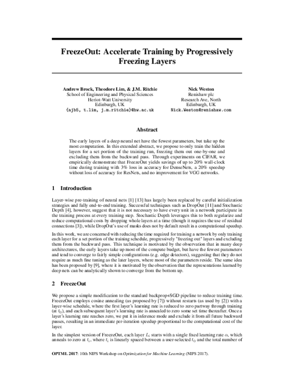 (PDF) FreezeOut: Accelerate Training by Progressively Freezing Layers