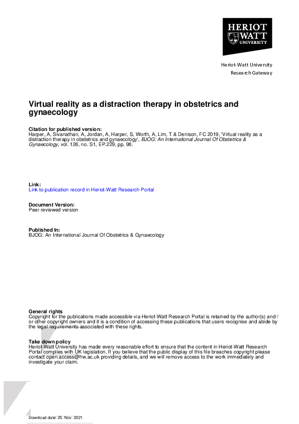 (PDF) Virtual reality as a distraction therapy in obstetrics and ...