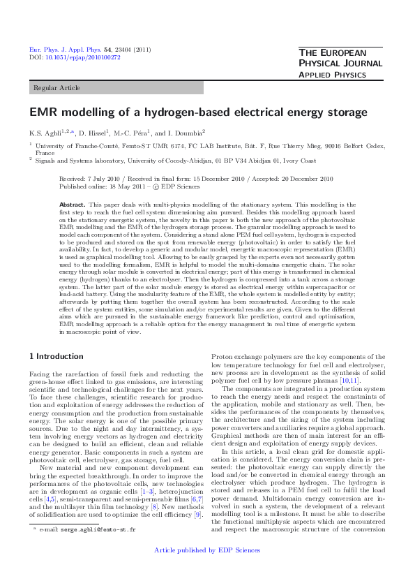 (PDF) EMR modelling of a hydrogen-based electrical energy storage