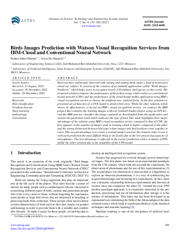 (PDF) Birds Images Prediction with Watson Visual Recognition Services ...