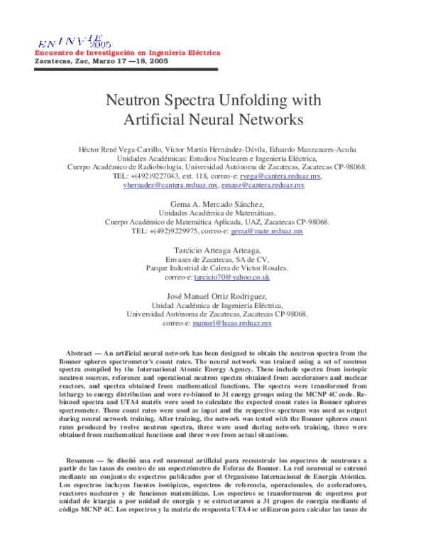 (PDF) Neutron Spectra Unfolding with Artificial Neural Networks