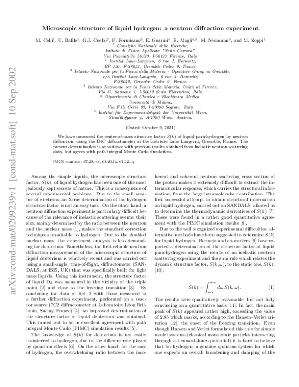 (PDF) Microscopic structure of liquid hydrogen: a neutron diffraction ...