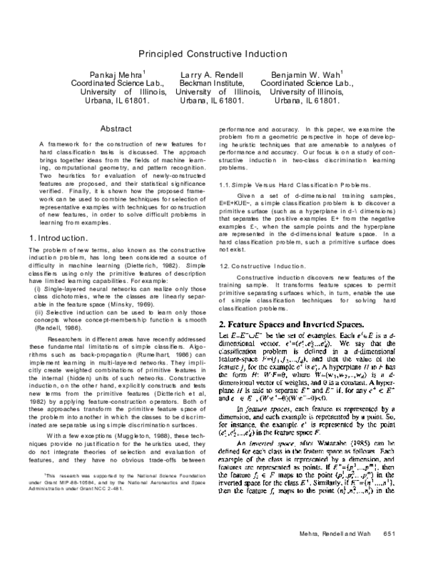 (PDF) Principled constructive induction | Benjamin Wah - Academia.edu