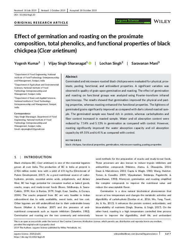(PDF) Effect of germination and roasting on the proximate composition ...