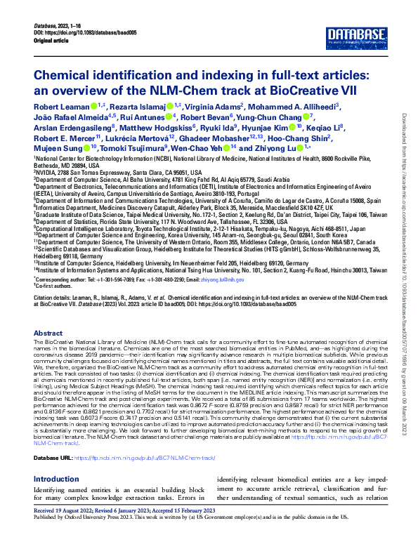 (PDF) Chemical identification and indexing in full-text articles: an ...