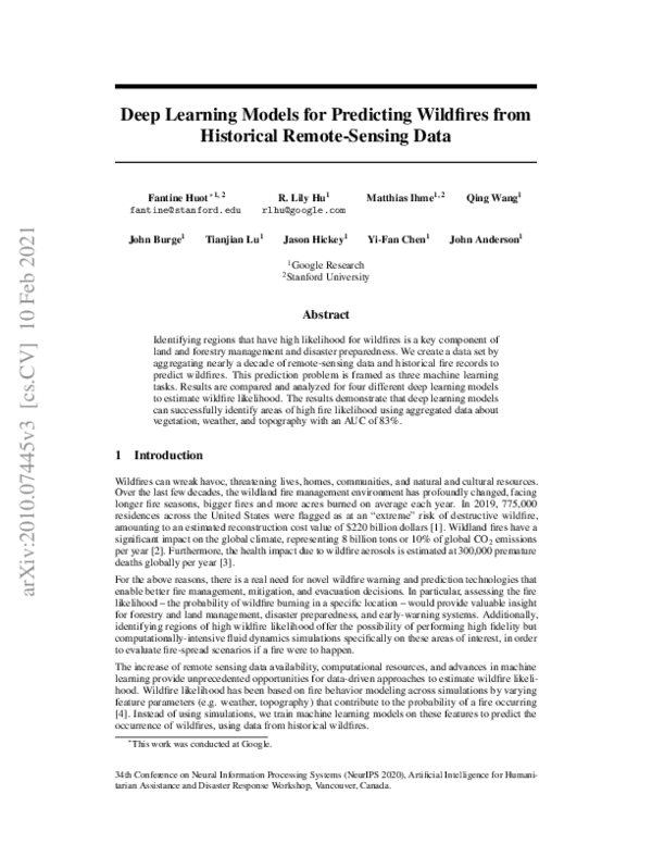 (PDF) Deep Learning Models for Predicting Wildfires from Historical Remote-Sensing Data