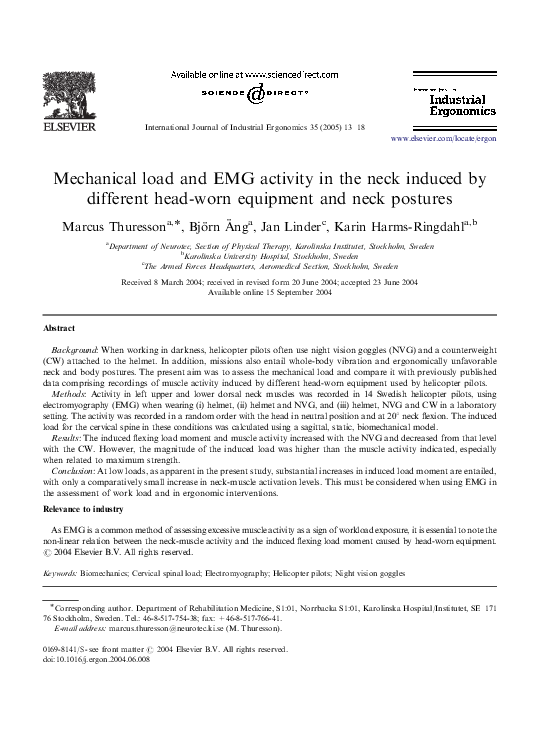 (PDF) Mechanical load and EMG activity in the neck induced by different ...