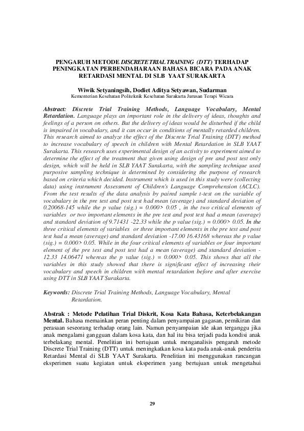 (PDF) Pengaruh Metode Discrete Trial Training (DTT) Terhadap Peningkatan Perbendaharaan Bahasa ...