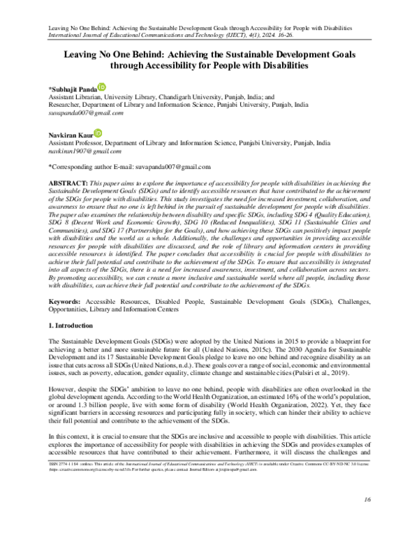 (PDF) Leaving No One Behind: Achieving the Sustainable Development ...