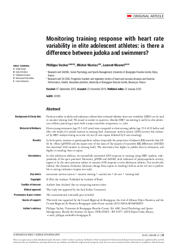 (PDF) Monitoring training response with heart rate variability in elite ...