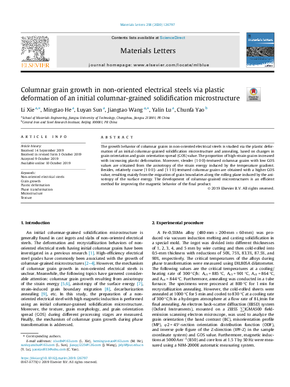 (PDF) Columnar grain growth in non-oriented electrical steels
