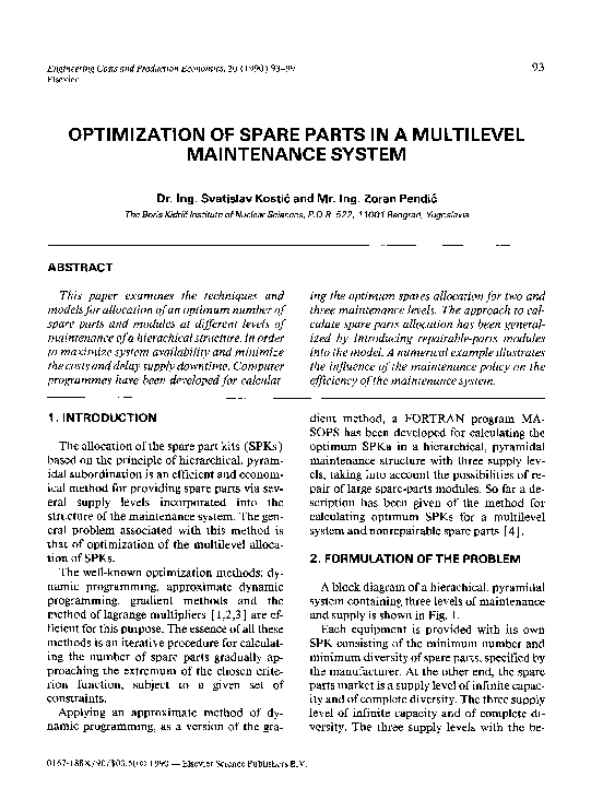 (PDF) Optimization of spare parts in a multilevel maintenance system