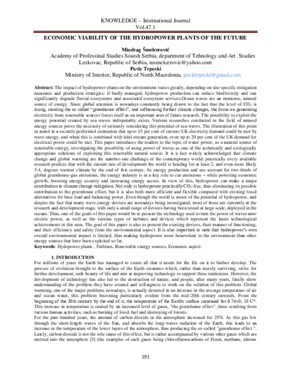 (PDF) Economic Viability of the Hydropower Plants of the Future