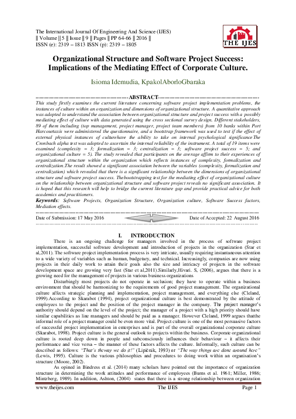(PDF) Organizational Structure and Software Project Success: Implications of the Mediating ...