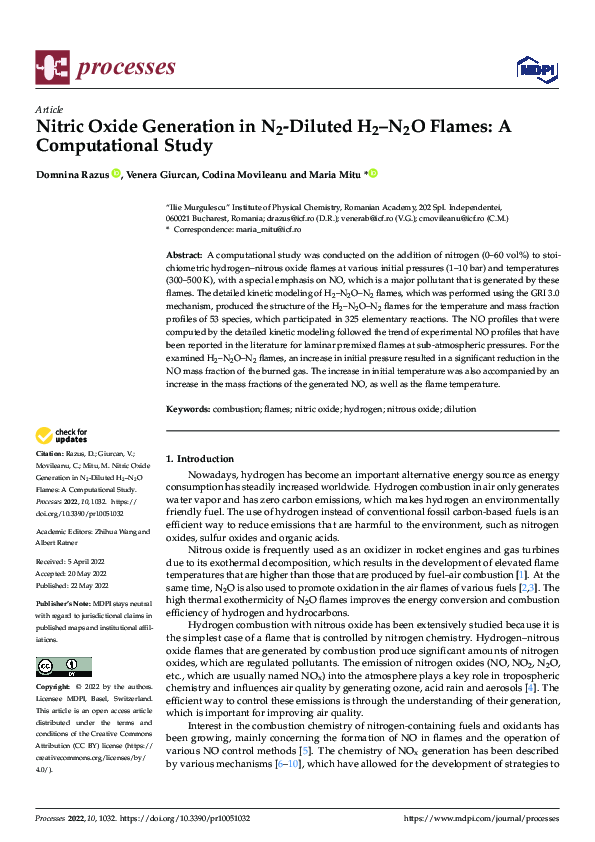 (PDF) Nitric Oxide Generation in N2-Diluted H2–N2O Flames: A ...