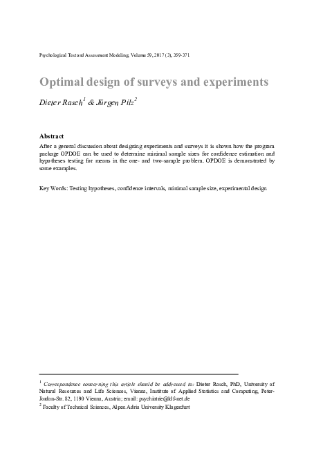 (PDF) Optimal Design of Surveys and Experiments