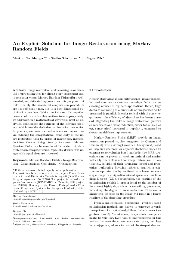 (PDF) An Explicit Solution for Image Restoration using Markov Random Fields