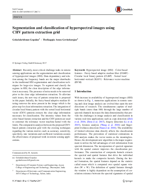 (PDF) Segmentation and Classification of Hyper-Spectral Skin Data