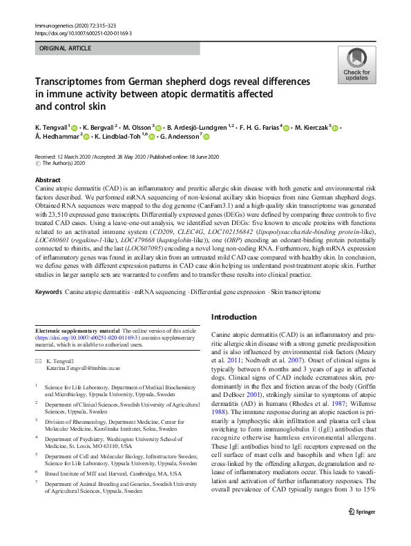 (PDF) Transcriptomes from German shepherd dogs reveal differences in ...