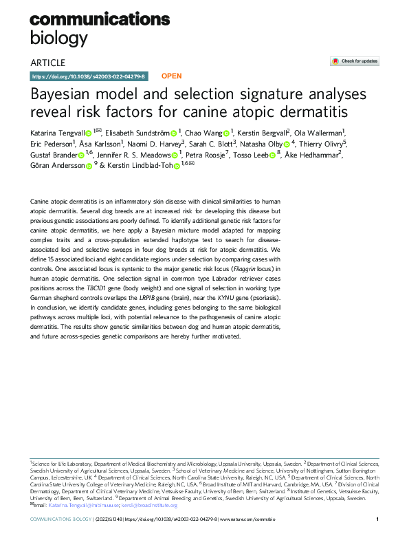 (PDF) Bayesian model and selection signature analyses reveal risk factors for canine atopic ...