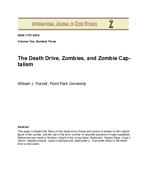 (PDF) The Death Drive, Zombies, and Zombie Capitalism